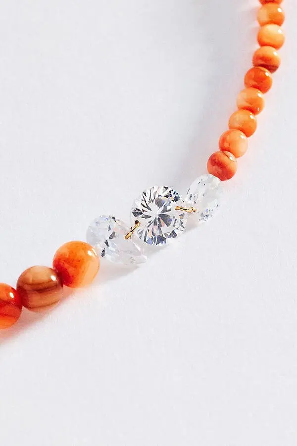 Anthropologie Crystal Beaded Necklace - Orange