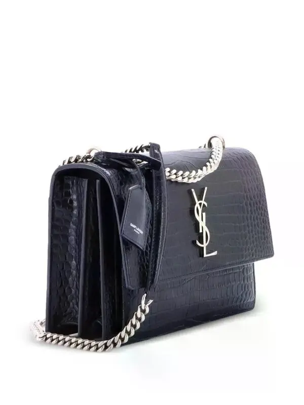 Saint Laurent Medium Croc Effect Leather Crossbody Bag - Blue