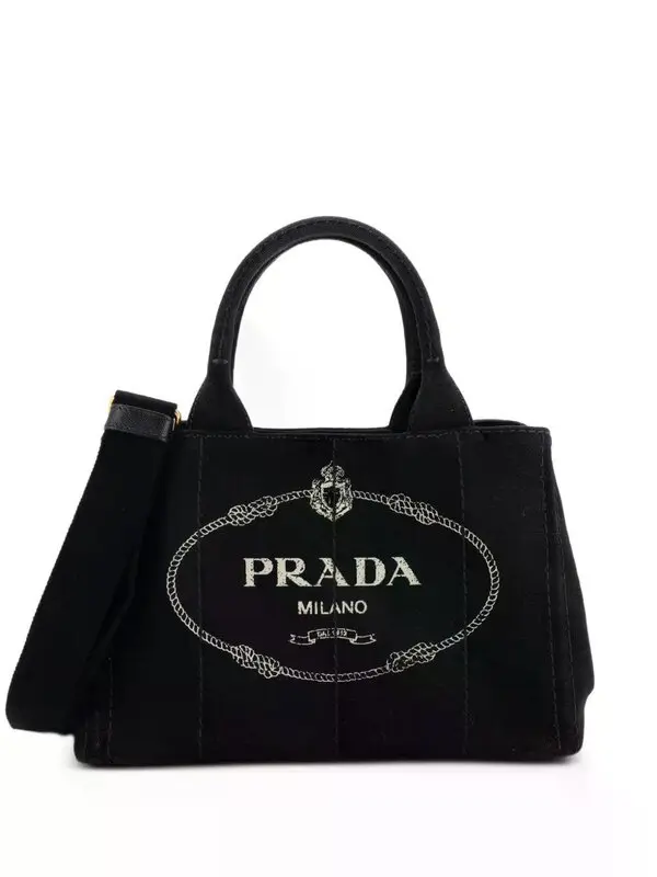 Prada Canapa Convertible Canvas Mini Tote Bag - Black