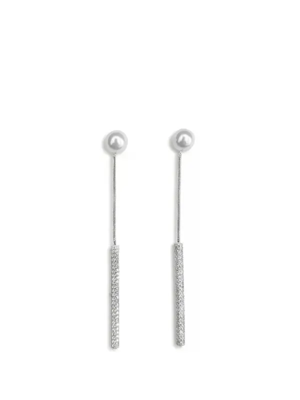 HZMER JEWELLERY Faux Pearl Drop Earrings With Crystal Embellishment - Silver
