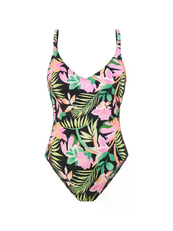 Rip Curl Floral Print Open Back Swimsuit - Black