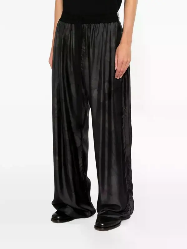 GIOVANNI CAVAGNA Dark Floral Print Wide Leg Trousers - Grey