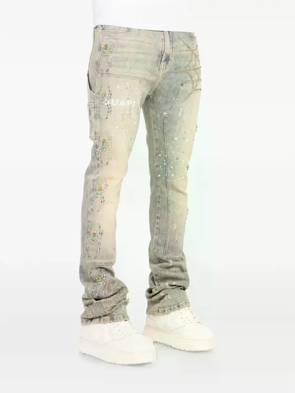 GUAPI Rhinestone Embellished Distressed Jeans