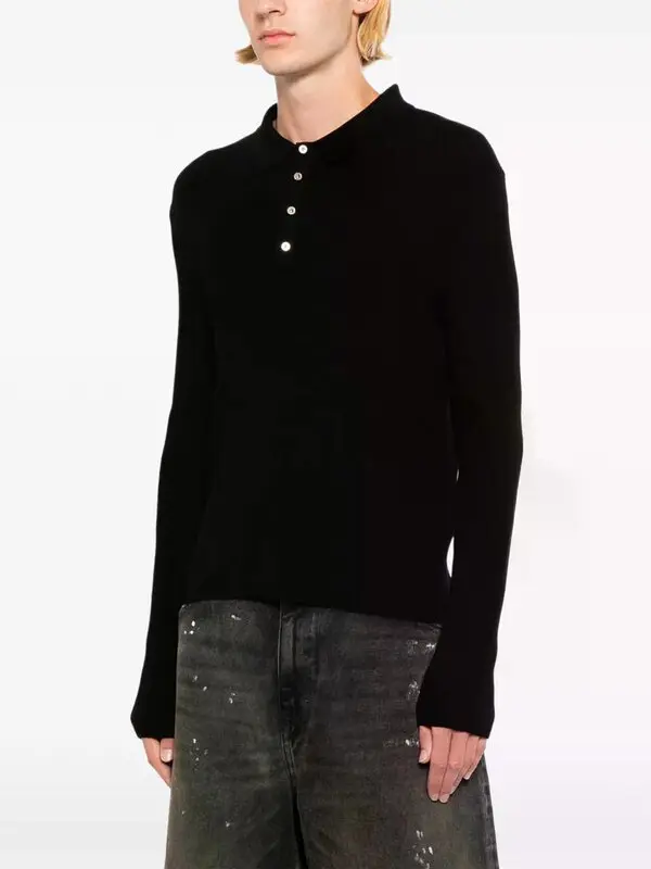 TEAM WANG DESIGN Ribbed-knit Long-sleeve Polo Shirt