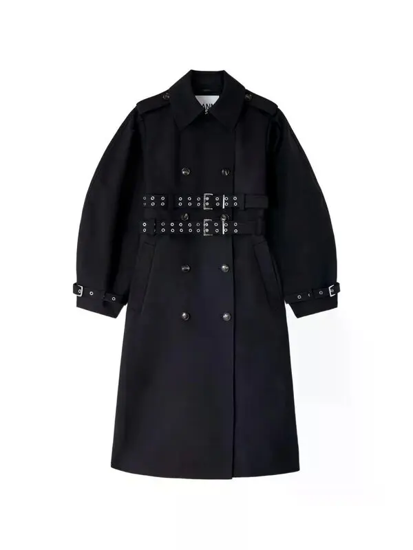 GANNI Double-belted Trench Coat - Black