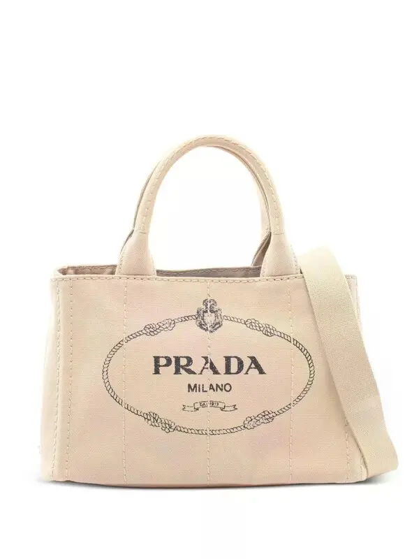 Prada Logo Print Tote Bag - Neutrals