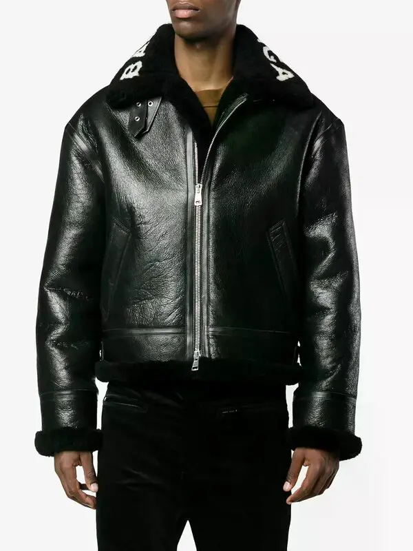 Balenciaga Shearling Logo Collar Jacket