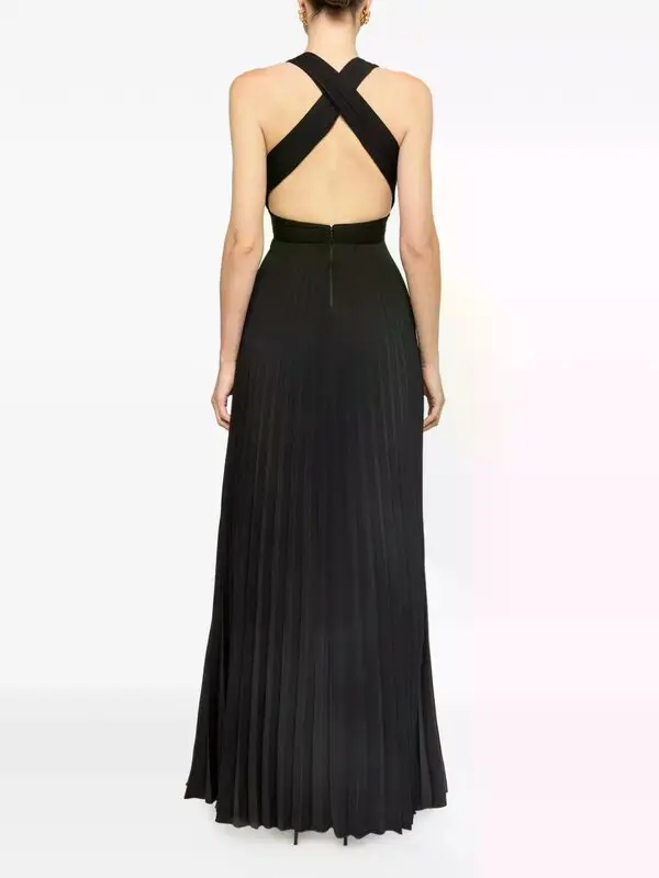 NISSA Pleated Satin Maxi Dress - Black