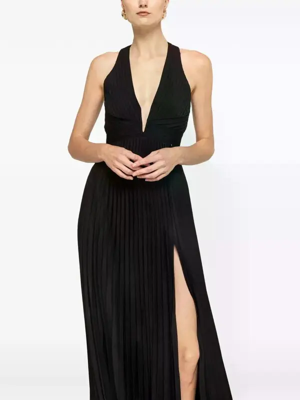 NISSA Pleated Satin Maxi Dress