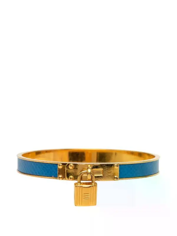 Hermès 20th Century Gold-plated Courchevel Leather Cadena Lock Bangle Bracelet - Blue