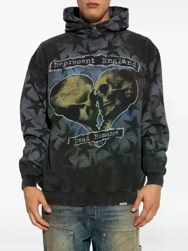 REPRESENT Graphic Print Star Pattern Hoodie - Black