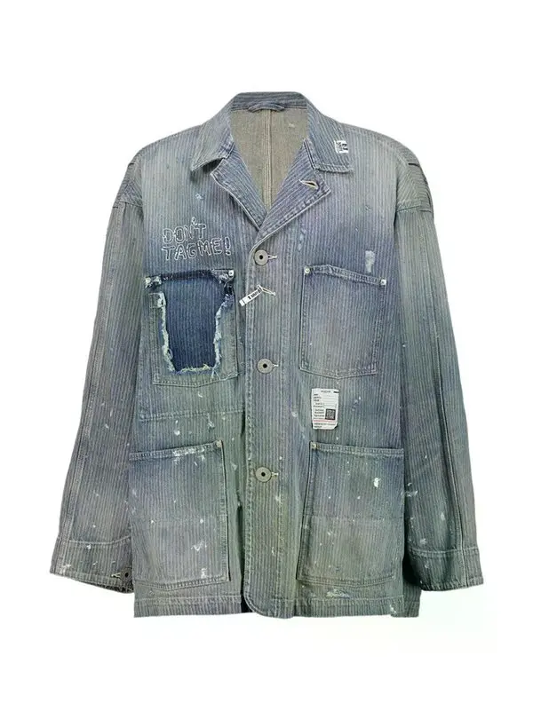 Mihara Yasuhiro Chore Stripe-pattern Paint-splatter Denim Jacket