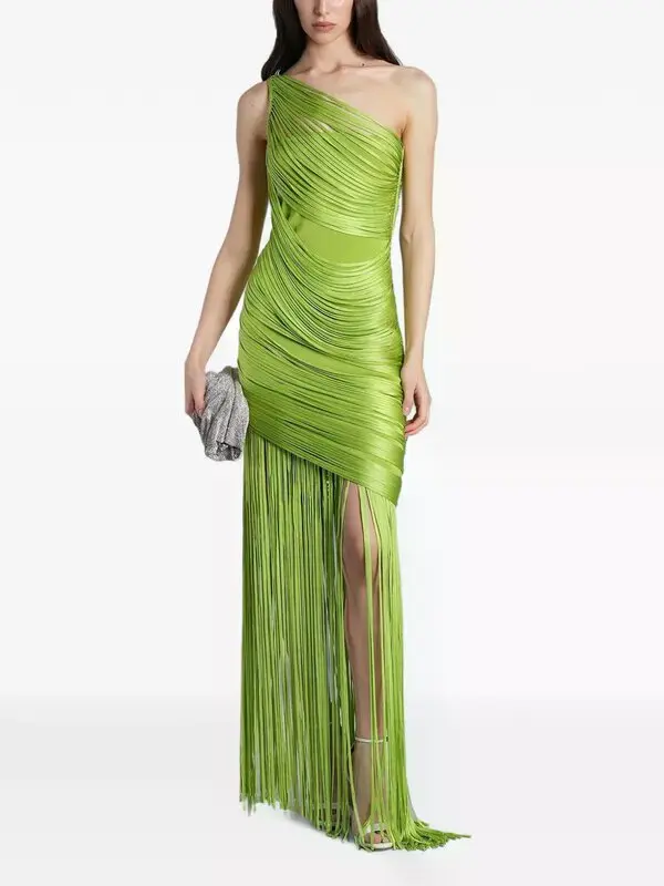 David Koma One-shoulder Fringed Maxi Dress - Green