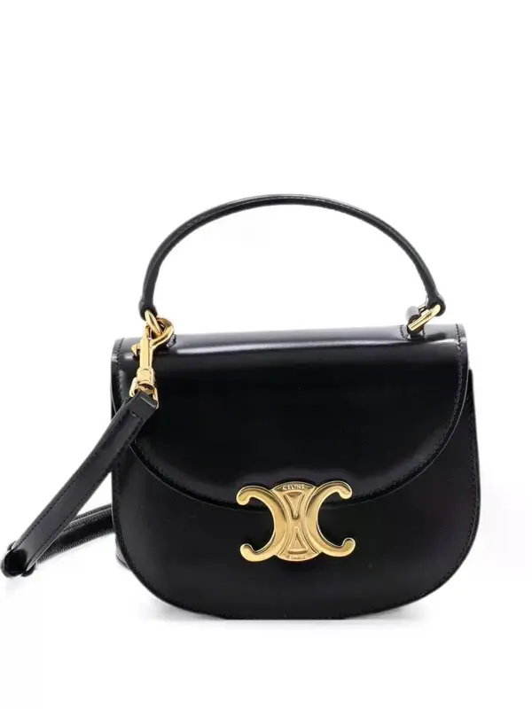 Celine Triomphe Besace Clea Top Handle Flap Bag Leather Mini Satchel - Black