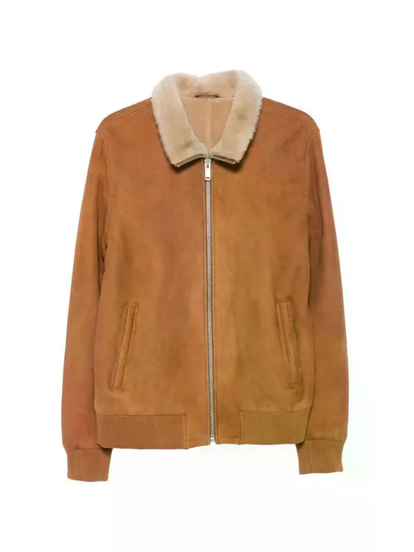 SERGIO MORETTI FIRENZE Shearling Collar Suede Jacket - Brown