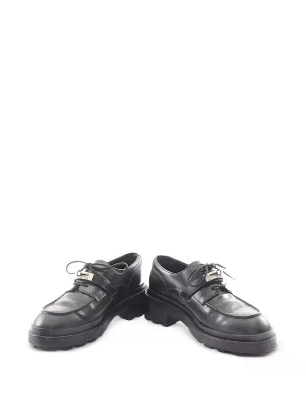 Hermès Leather Kelly Buckle Derby Shoes - Black