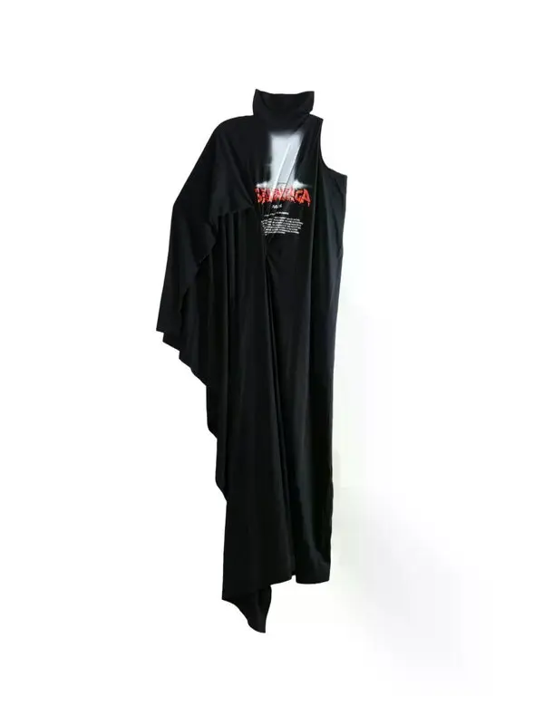 Balenciaga One-shoulder Graphic Maxi Dress - Black