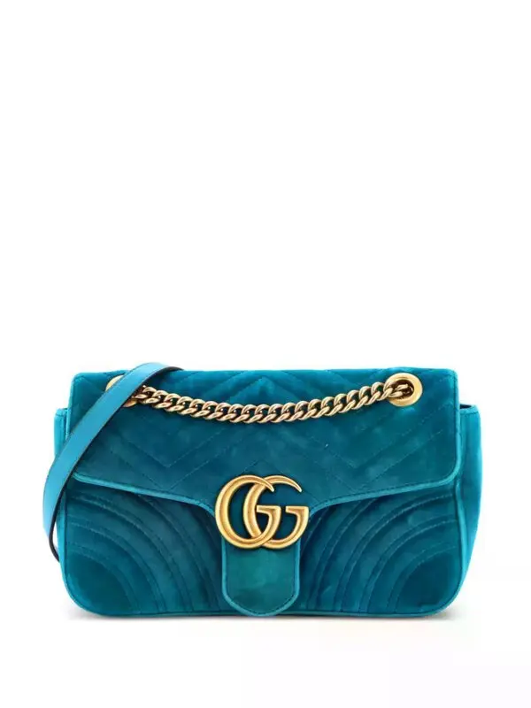 Gucci Gg Marmont Matelasse Velvet Shoulder Bag - Blue