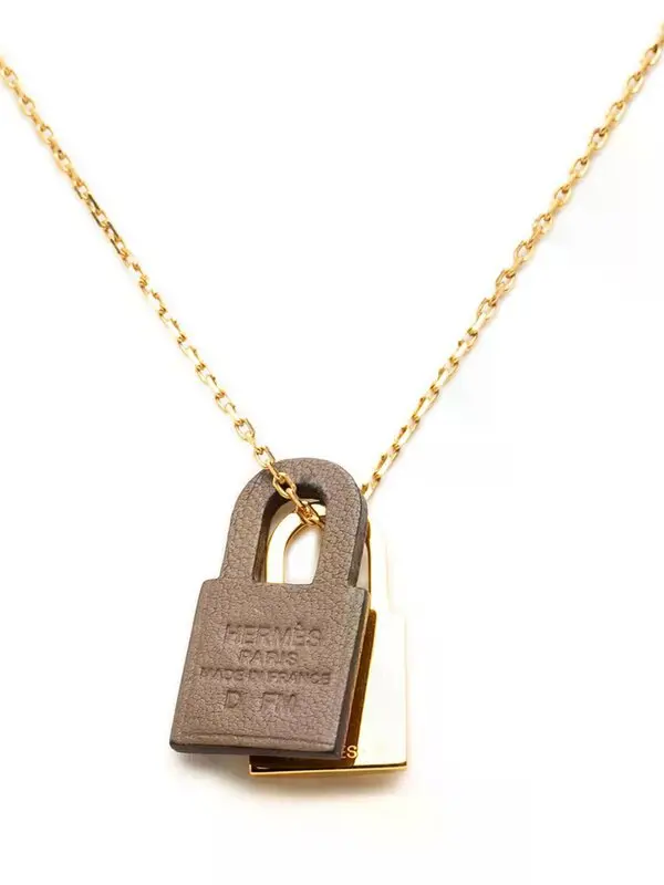 Hermès 2019 Gold Plated Swift Leather Kelly Pendant Necklace - Brown