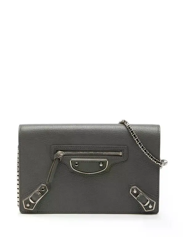 Balenciaga 2017 Chevre Motocross Metallic Edge Wallet On Chain Crossbody Bag - Grey