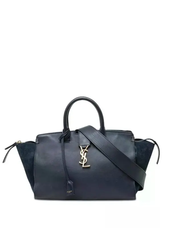 Saint Laurent Suede Trimmed Calfskin Downtown Cabas Satchel - Blue
