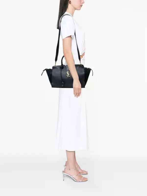 Saint Laurent Suede Trimmed Calfskin Downtown Cabas Satchel - Blue