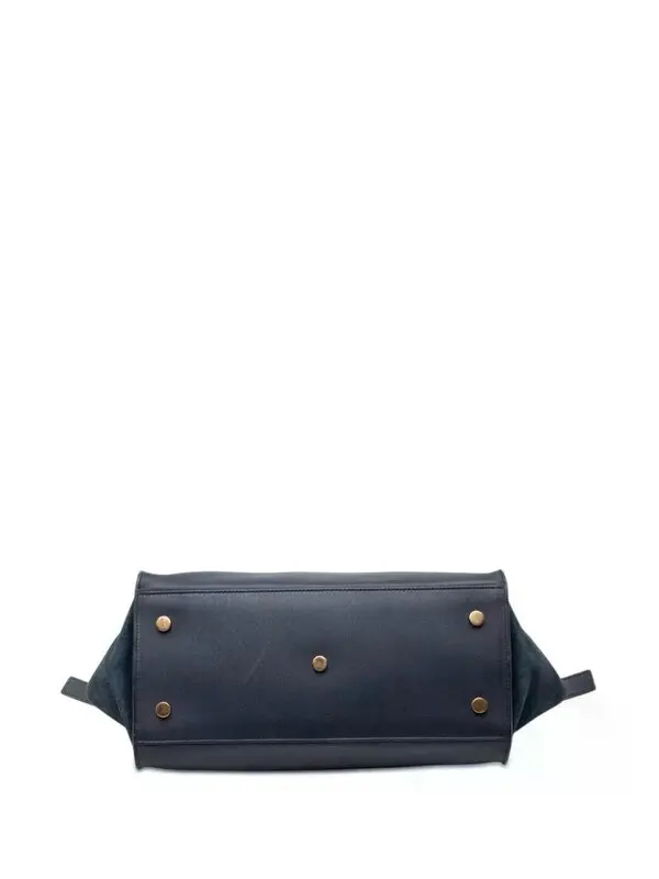 Saint Laurent Suede Trimmed Calfskin Downtown Cabas Satchel - Blue