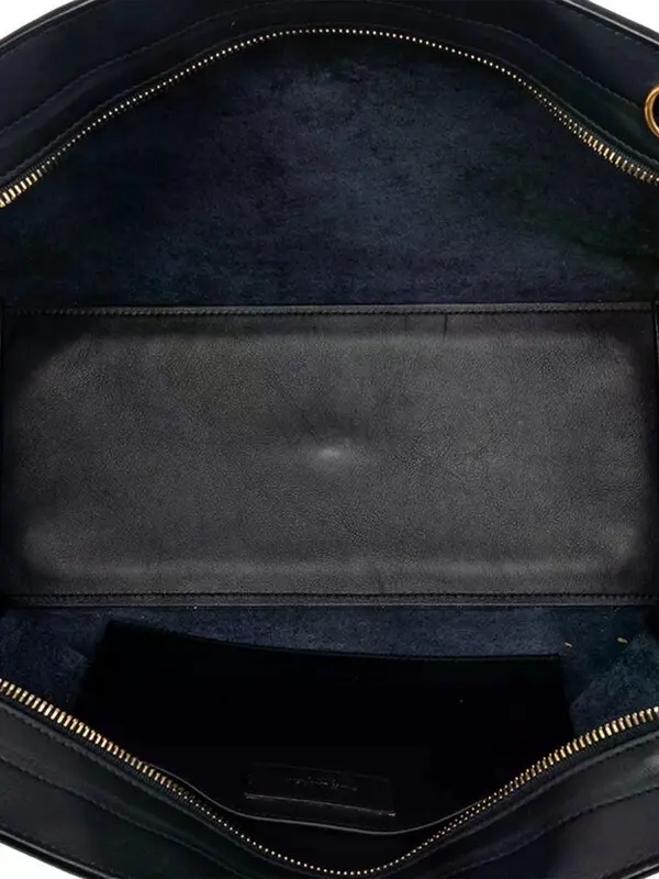 Saint Laurent Suede Trimmed Calfskin Downtown Cabas Satchel - Blue