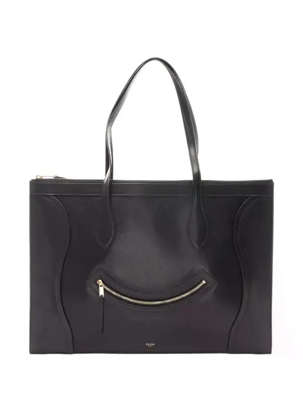 Celine Shiny Calfskin Flat Luggage Tote Bag - Black