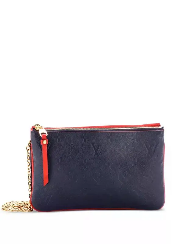 LOUIS VUITTON Double Zip Pochette Monogram Empreinte Leather Clutch Bag - Blue