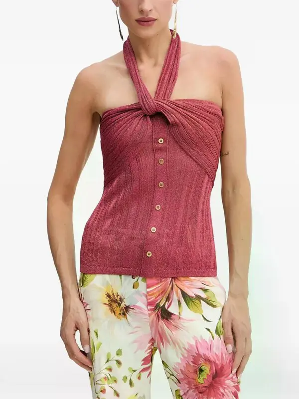 Guess Gia Ribbed Halterneck Top - Red