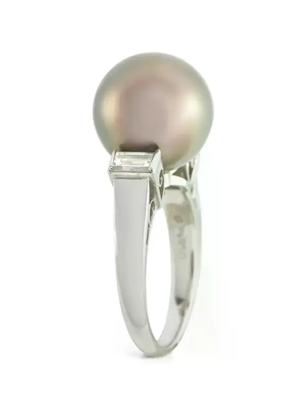 Mikimoto Tahitian Pearl And Diamond Ring In Platinum
