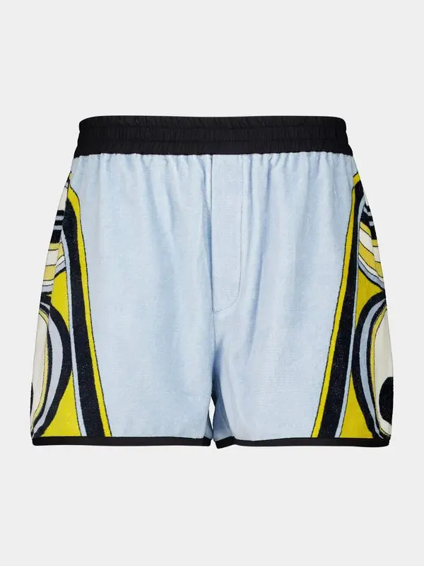 La DoubleJ Peony Placée Terry Cotton Shorts - Blue