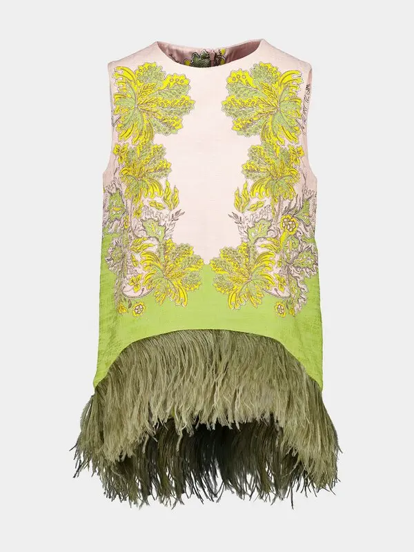 La DoubleJ Swathe Pink Feather Trim La Scala Top - Multicolour