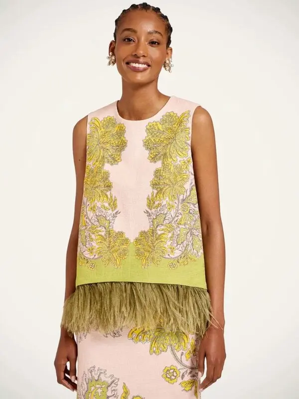 La DoubleJ Swathe Pink Feather Trim La Scala Top