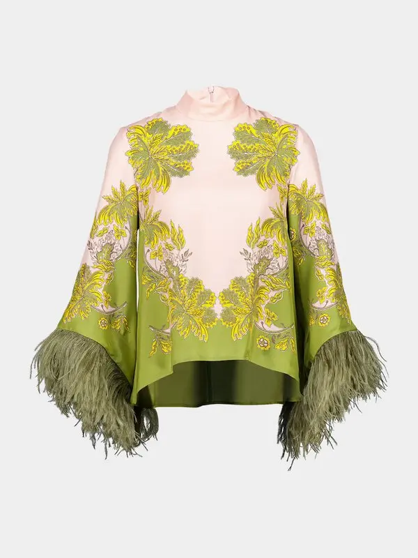 La DoubleJ Silk Feather Trimmed Top - Multicolour