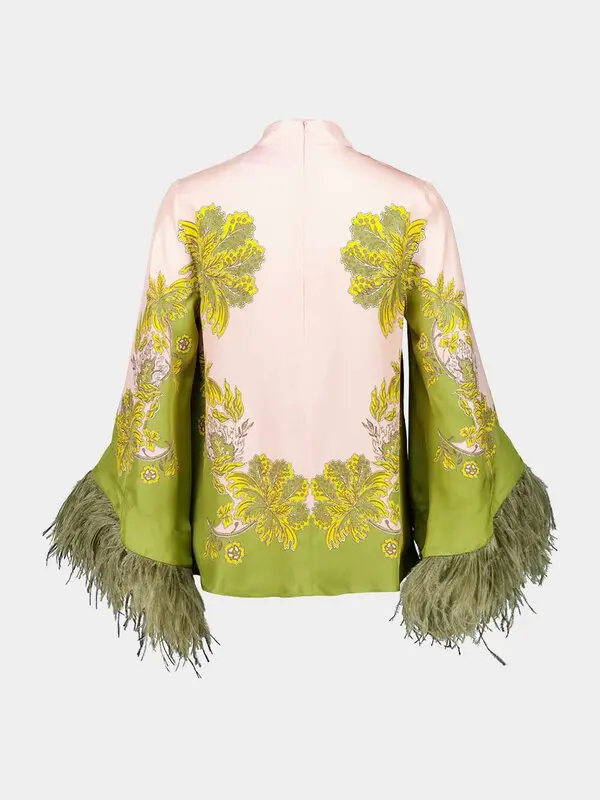 La DoubleJ Silk Feather Trimmed Top - Multicolour