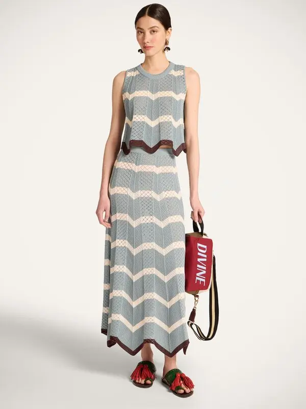 La DoubleJ Chevron Knit Midi Skirt - Blue