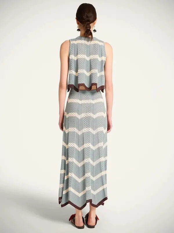 La DoubleJ Chevron Knit Midi Skirt - Blue