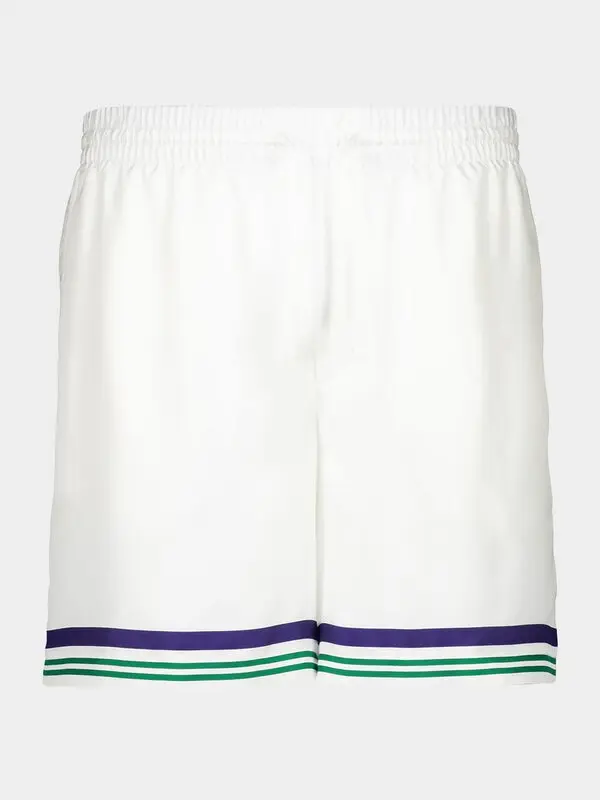 Casablanca Hotel Emblem Silk Shorts - White