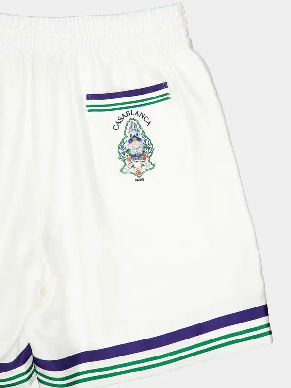 Casablanca Hotel Emblem Silk Shorts - White