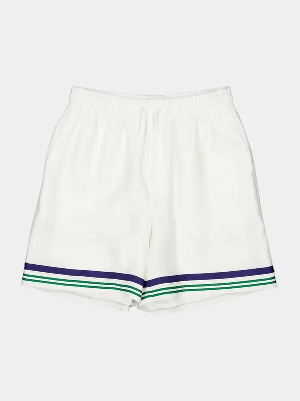 Casablanca Hotel Emblem Silk Shorts - White