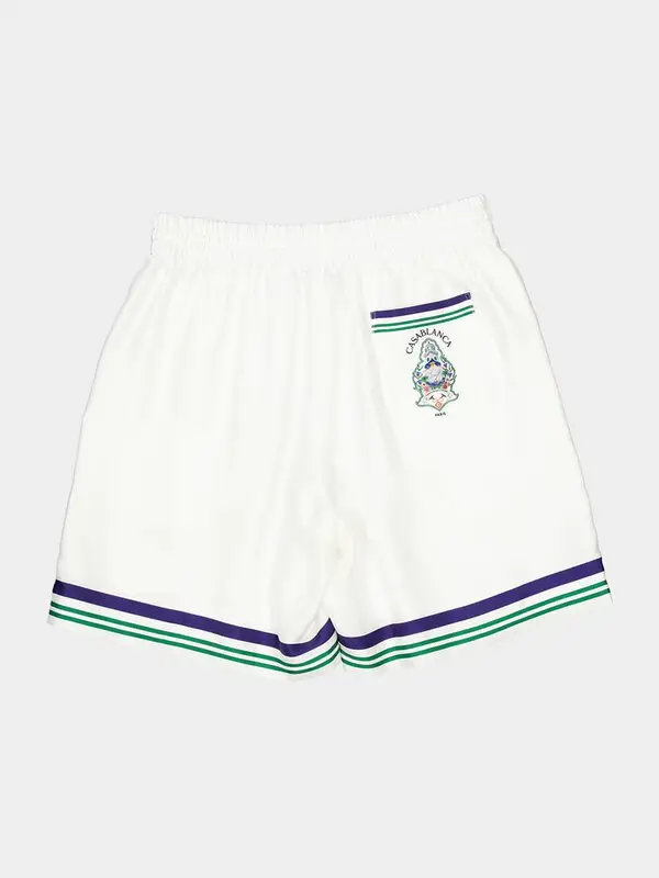 Casablanca Hotel Emblem Silk Shorts - White