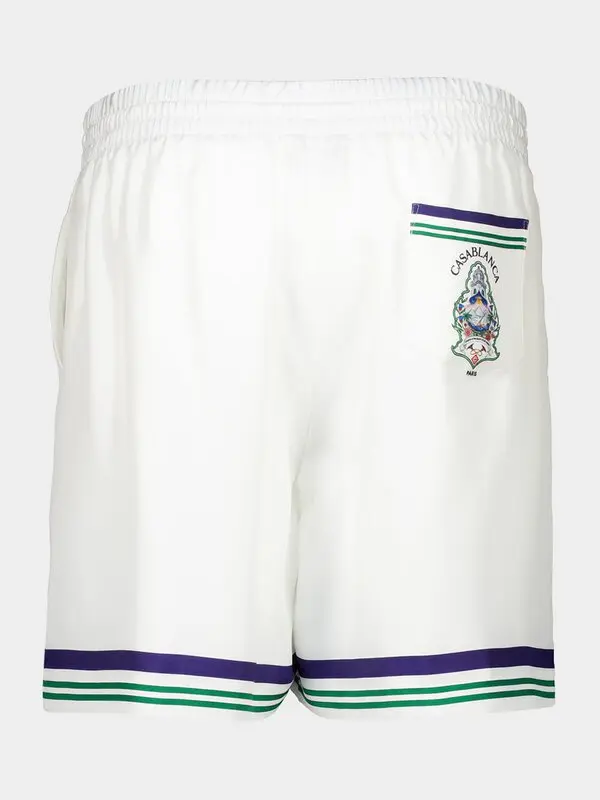 Casablanca Hotel Emblem Silk Shorts - White