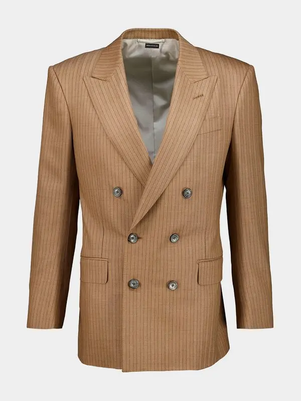 TOM FORD Camel Saxony Stripe Wool Blazer - Brown