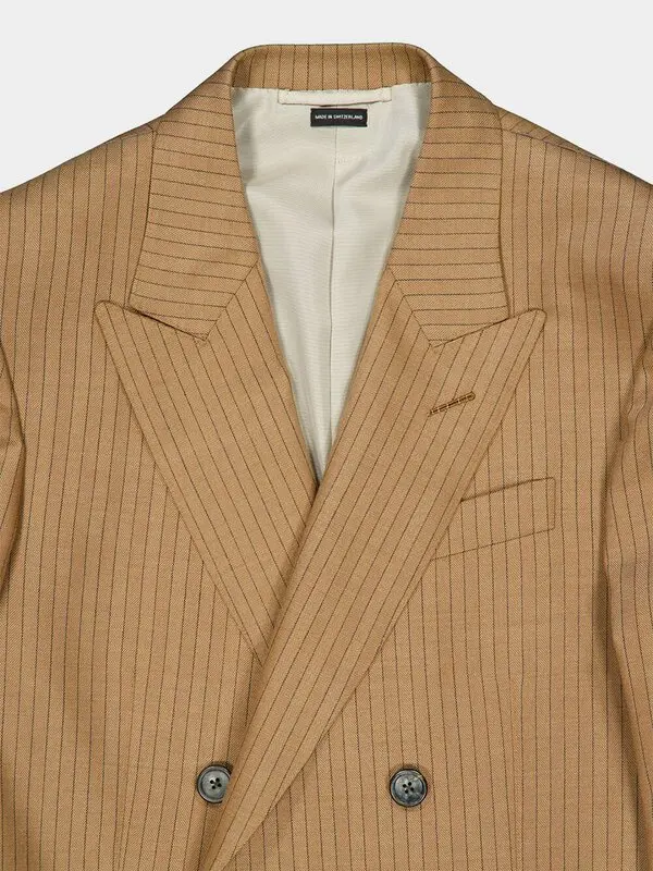 TOM FORD Camel Saxony Stripe Wool Blazer