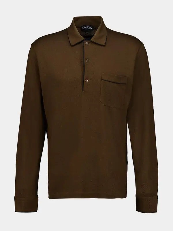 TOM FORD Cotton-silk Long Sleeve Polo - Brown