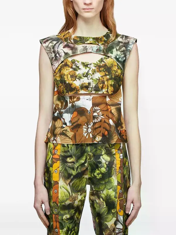 RAVE REVIEW Floral Print Cut-out Top - Yellow