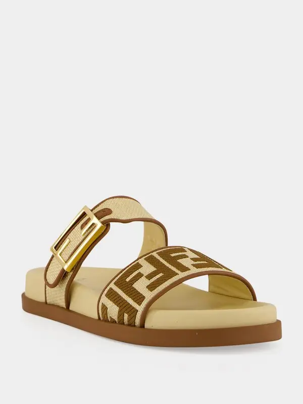Fendi Raffia And Leather Slides