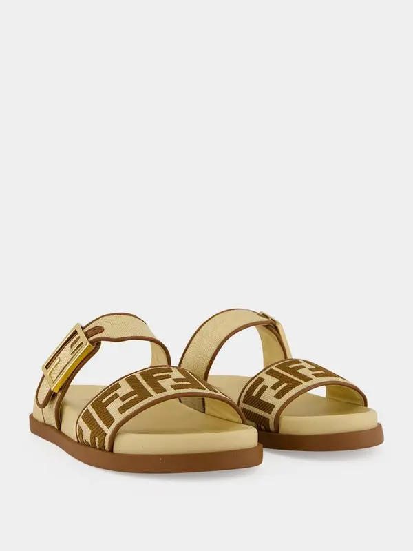 Fendi Raffia And Leather Slides